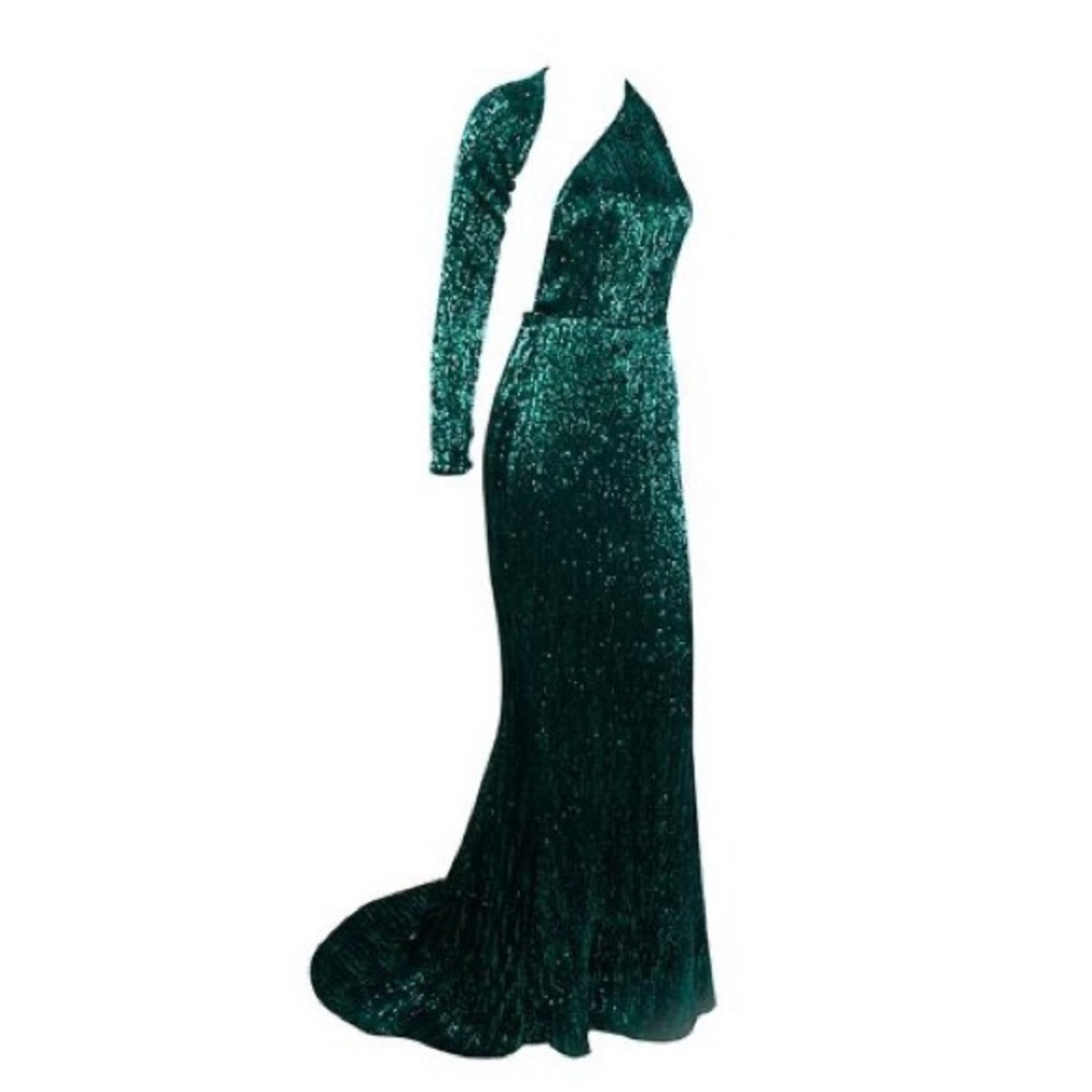 Blue/Green Sequin Sleeve Backless Mermaid Dress - Gem